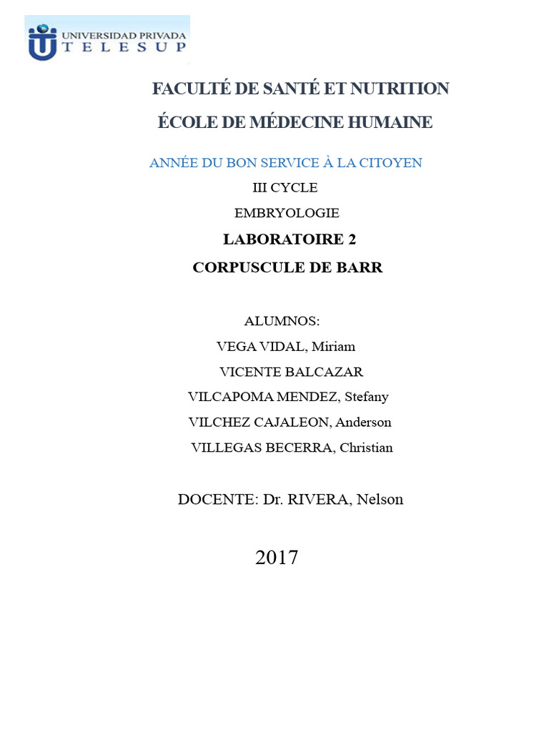 Étude du corpuscule de Barr en embryologie | PDF | Chromosome | Noyau ...