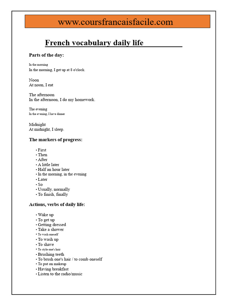 French Vocabulary Daily Life | PDF | Cuisine