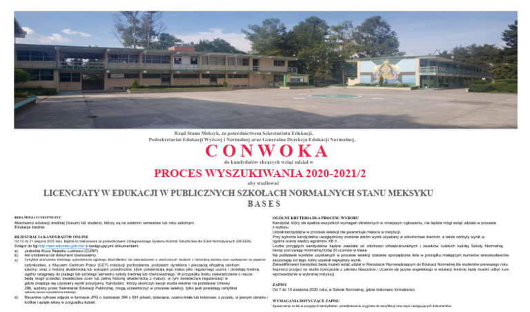 Zgłoszenie na studia licencjackie w zakresie edukacji w szkołach normalnych Edomex | PDF