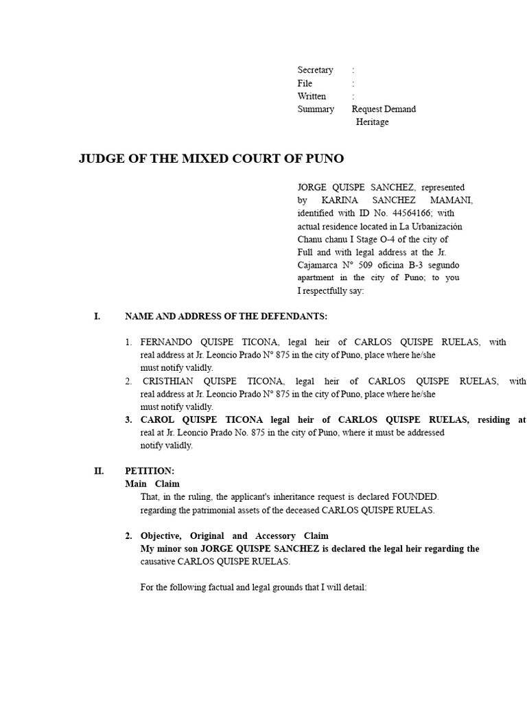 Model of Response To Inheritance Petition | PDF | Inheritance | Lawsuit