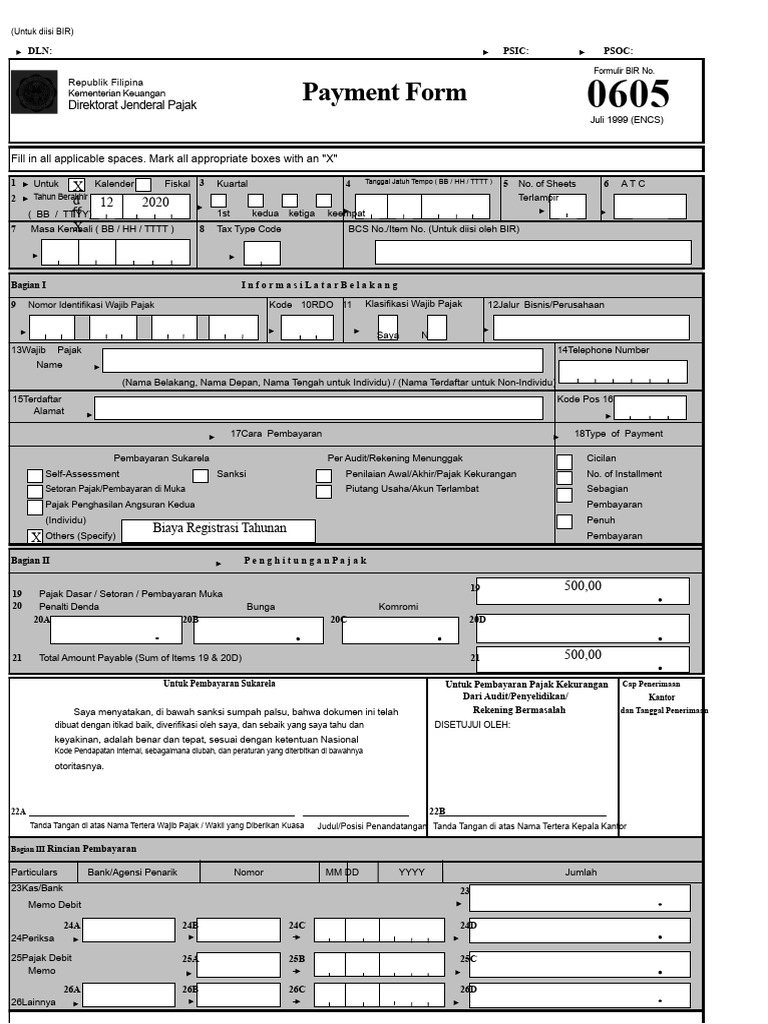 Formulir BIR 0605 - Biaya Pendaftaran Tahunan | PDF