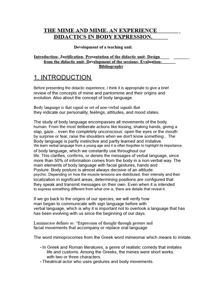 The Mime and Pantomime Complete Didactic Unit of Body Expression | PDF ...