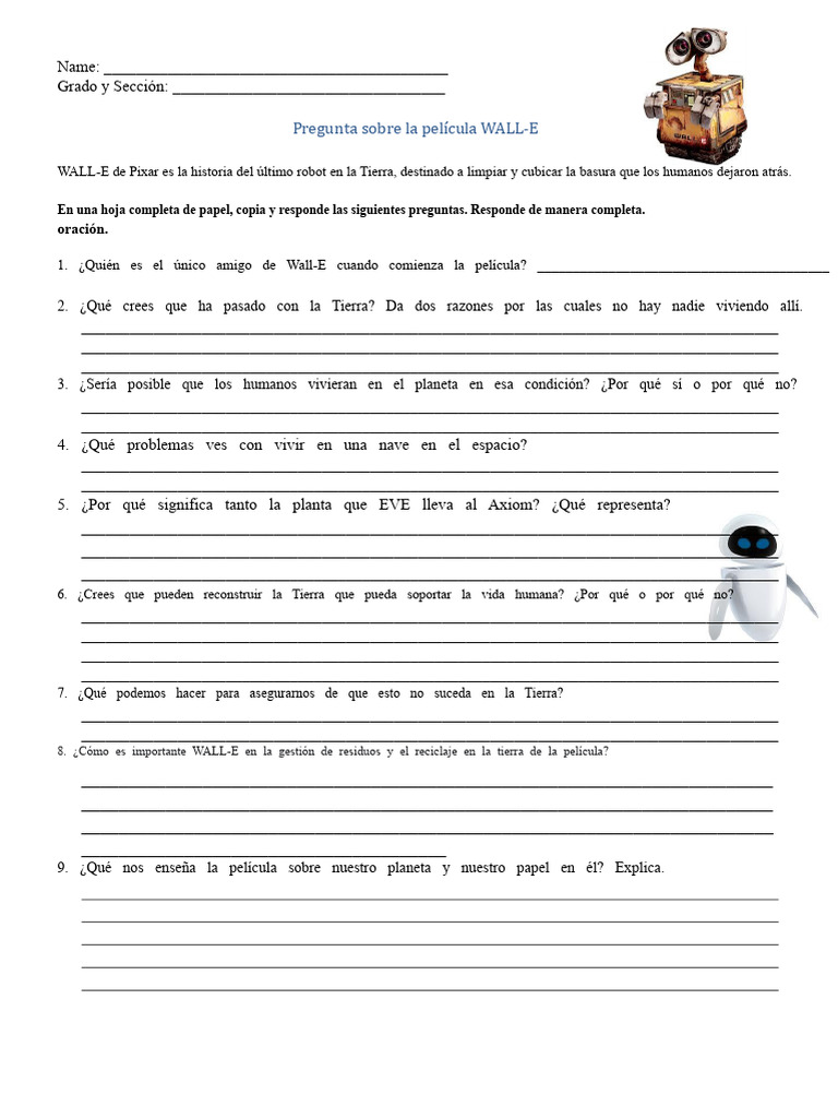 Preguntas sobre la película WALL-E | PDF