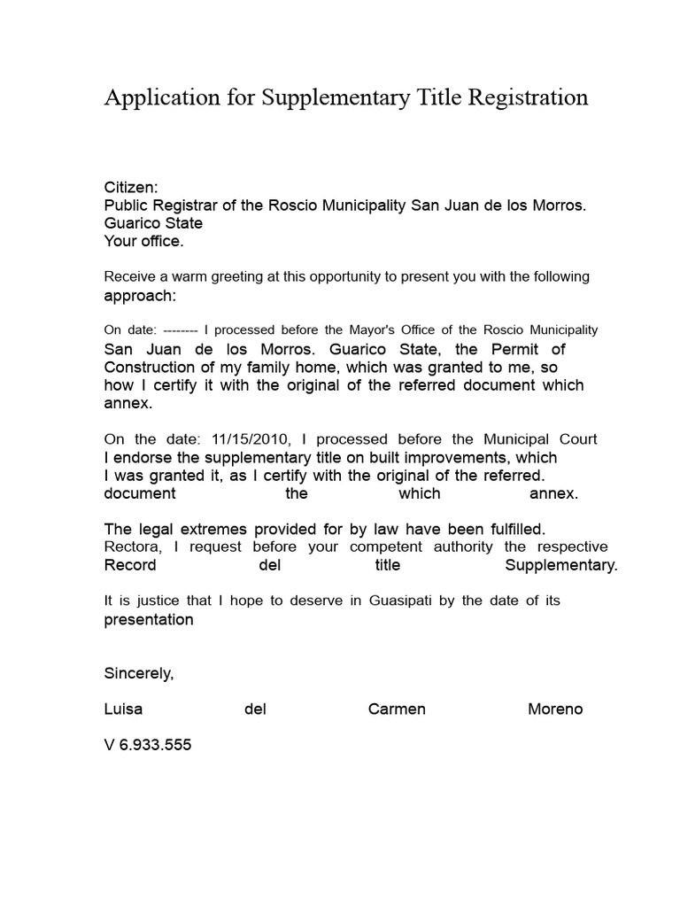 Application For Supplementary Title Registration | PDF