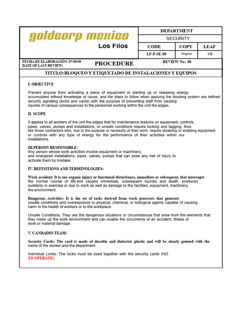 Lockout and Tagout Procedure For Facilities and Equipment | PDF | Safety