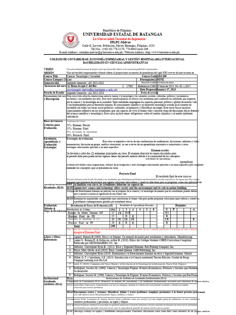 Ged 109 Sts Segundo Semestre Año 2022-2023 Ba | PDF | Aprendizaje | Conocimiento