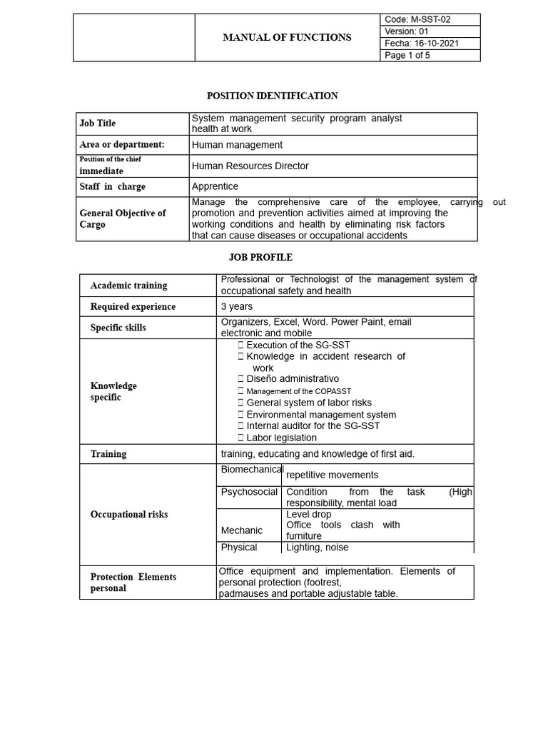 Form Template.. Manual of Functions | PDF | Occupational Safety And Health