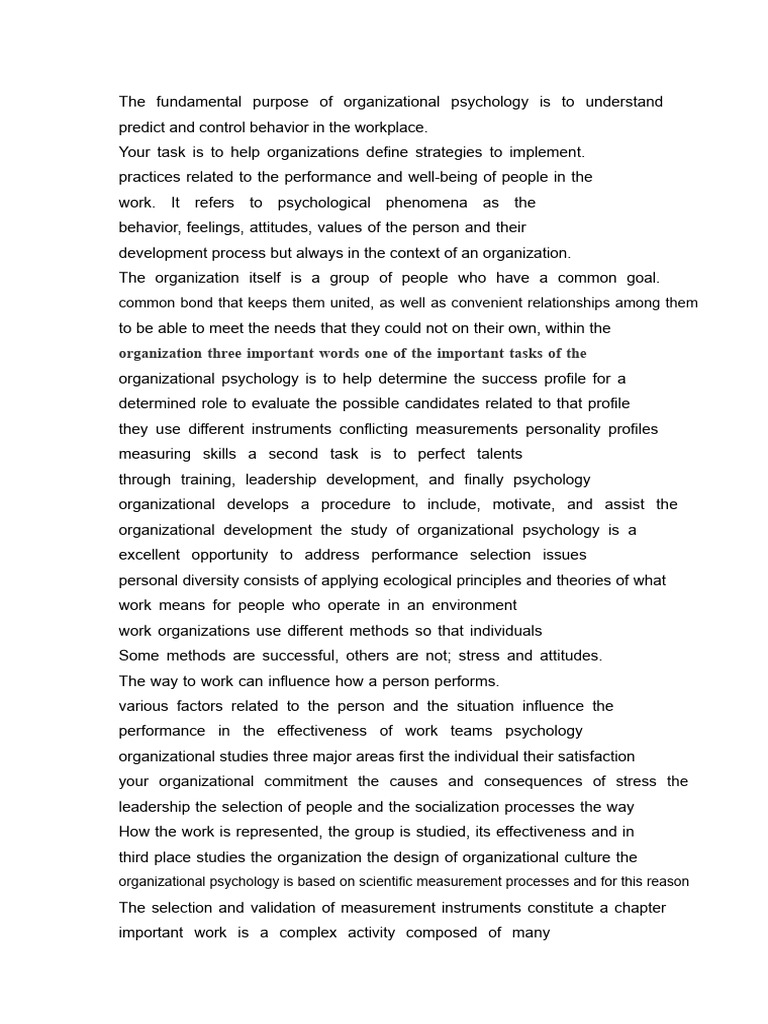 The Fundamental Purpose of Organizational Psychology Is To Understand ...