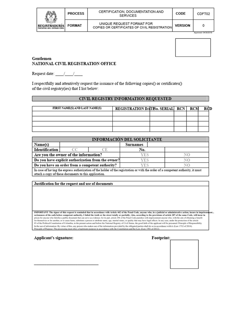 Civil Registration Application Format | PDF | Justice | Crime & Violence