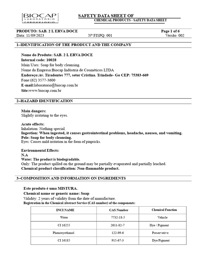 Fispq Liquid Soap Tricofacil Anise | PDF | Waste | Incineration
