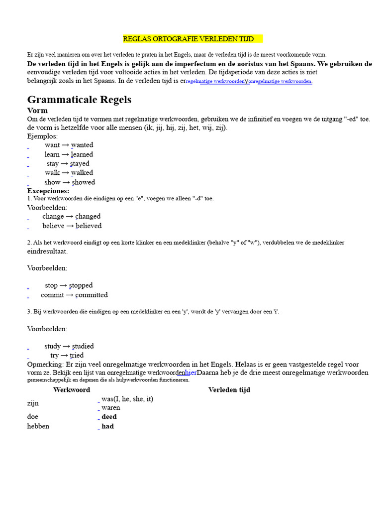 Regels Spelling Verleden Tijd | PDF