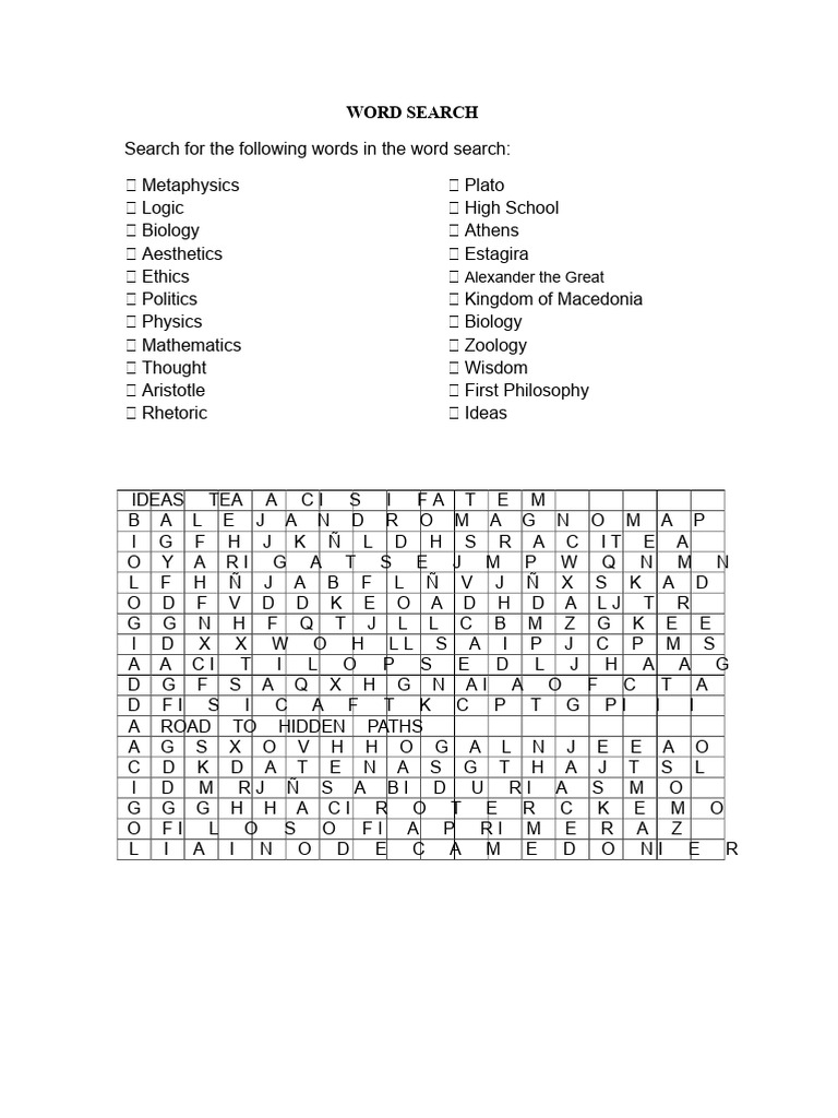 Word Search 14 Aristotle | PDF