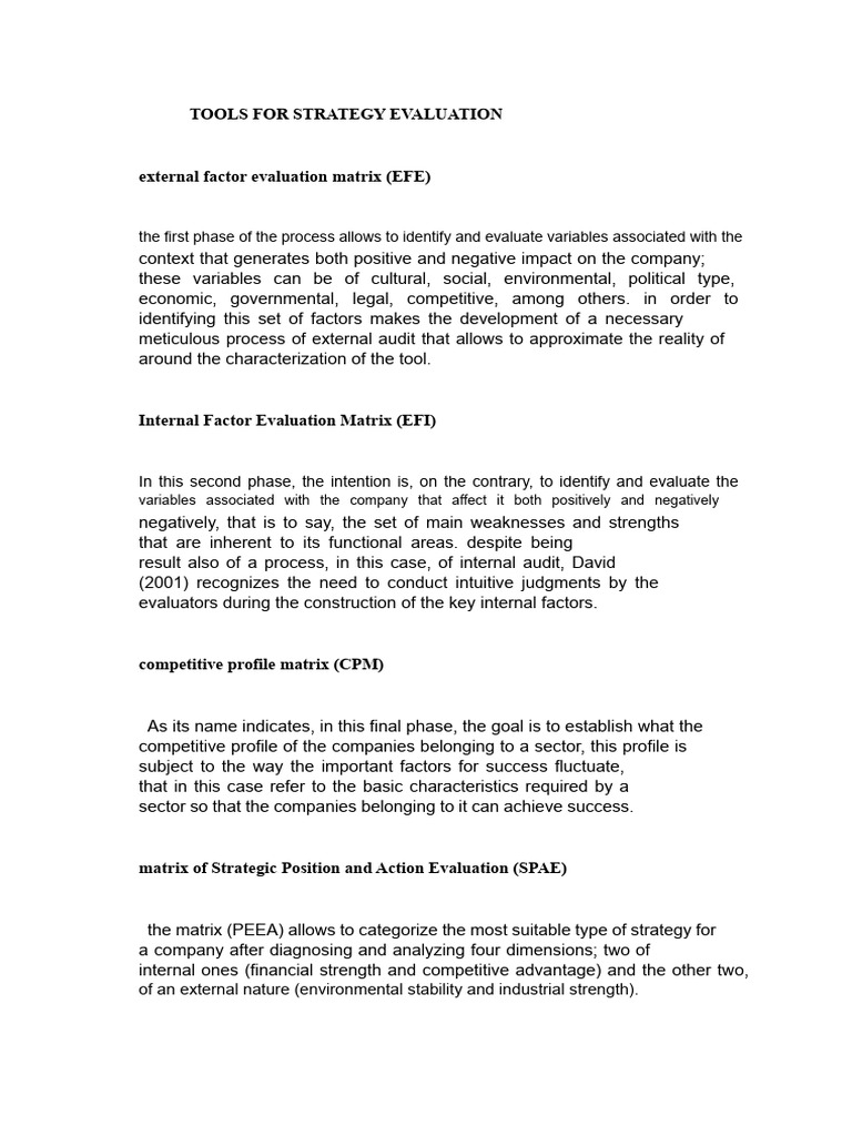 Tools For Evaluating Strategies Pdf Matrix Mathematics Evaluation