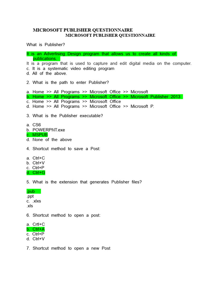 Microsoft Publisher Questionnaire Guide | PDF | Microsoft Office ...