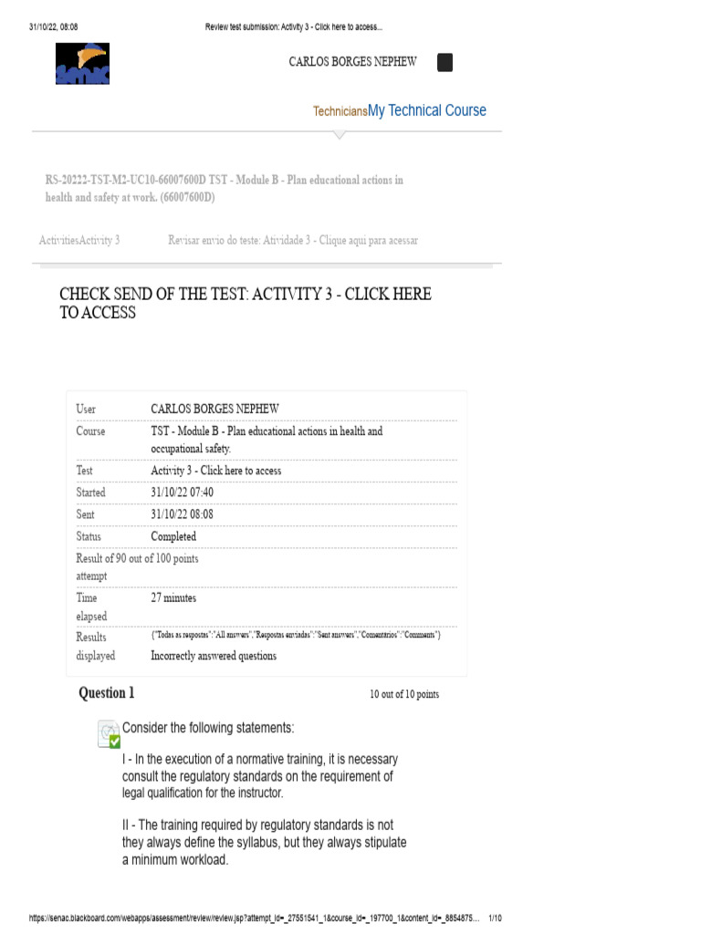 Review Submission of The Test - Activity 3 - GRADE 90% | PDF | Safety ...