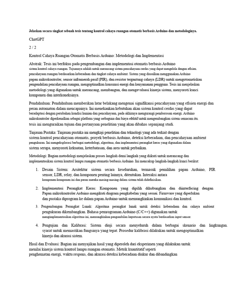 Pengendalian lampu ruangan otomatis berbasis Arduino | PDF
