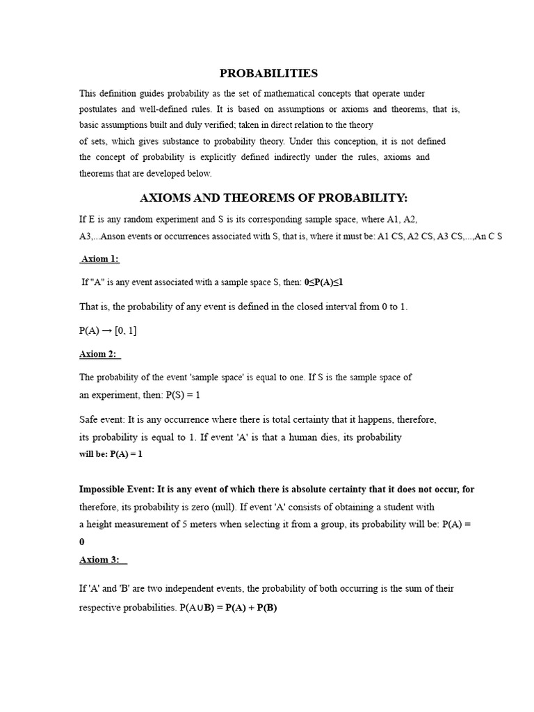 Axioms and Theorems of Probability | PDF | Axiom | Theorem