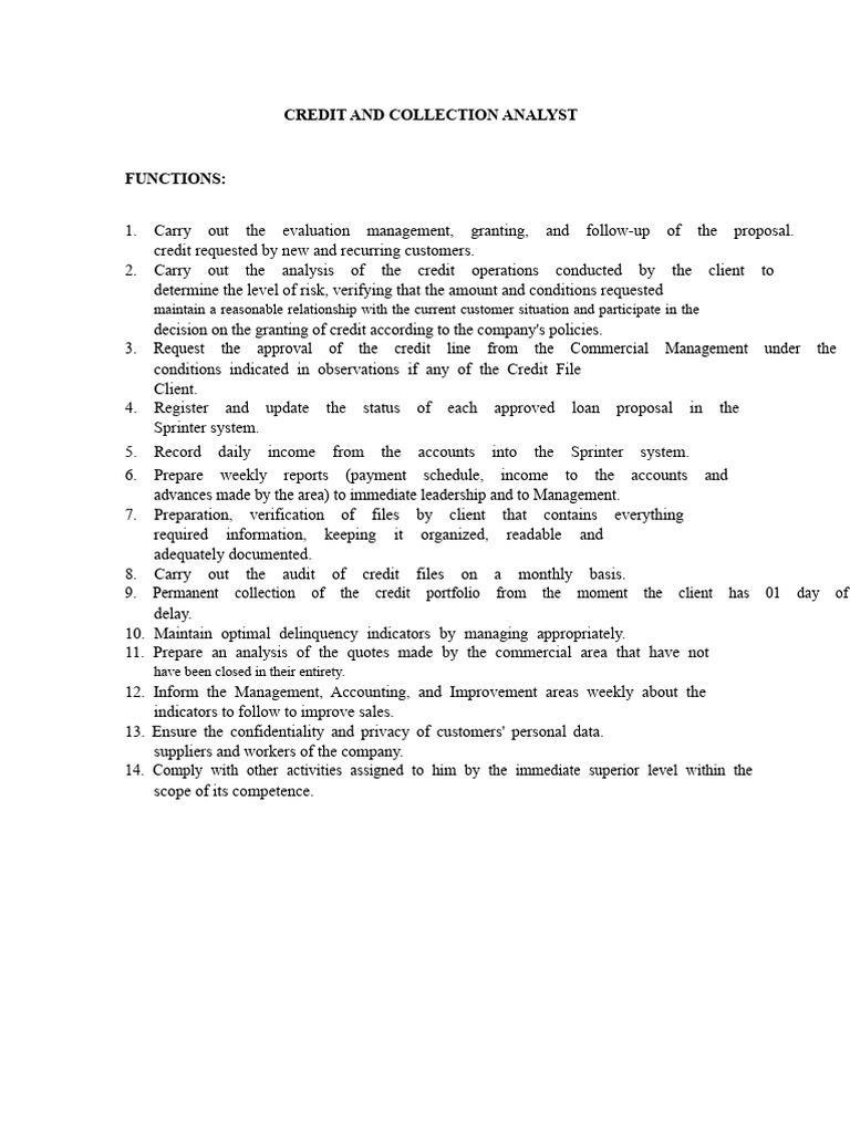 Credit and Collection Analyst Duties | PDF