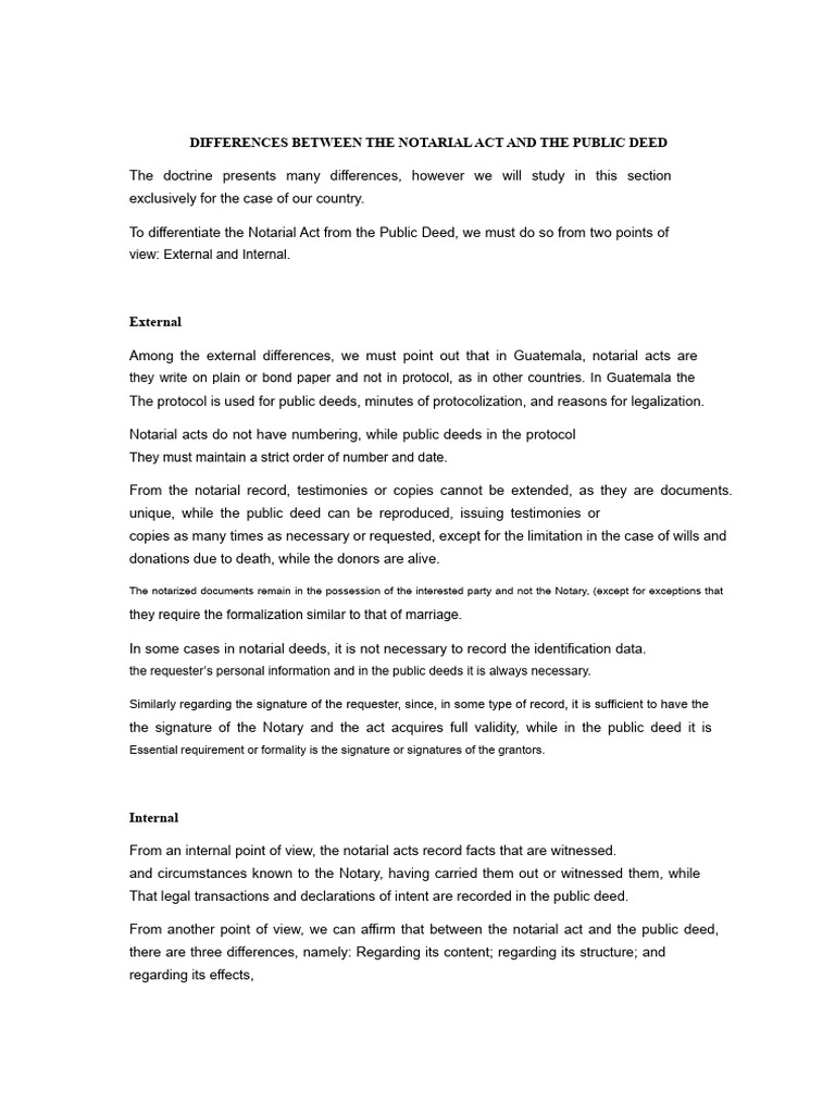 Notarial Act vs Public Deed in Guatemala | PDF | Notary Public | Deed