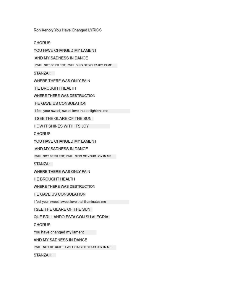 Ron Kenoly You Have Changed LYRICS | PDF