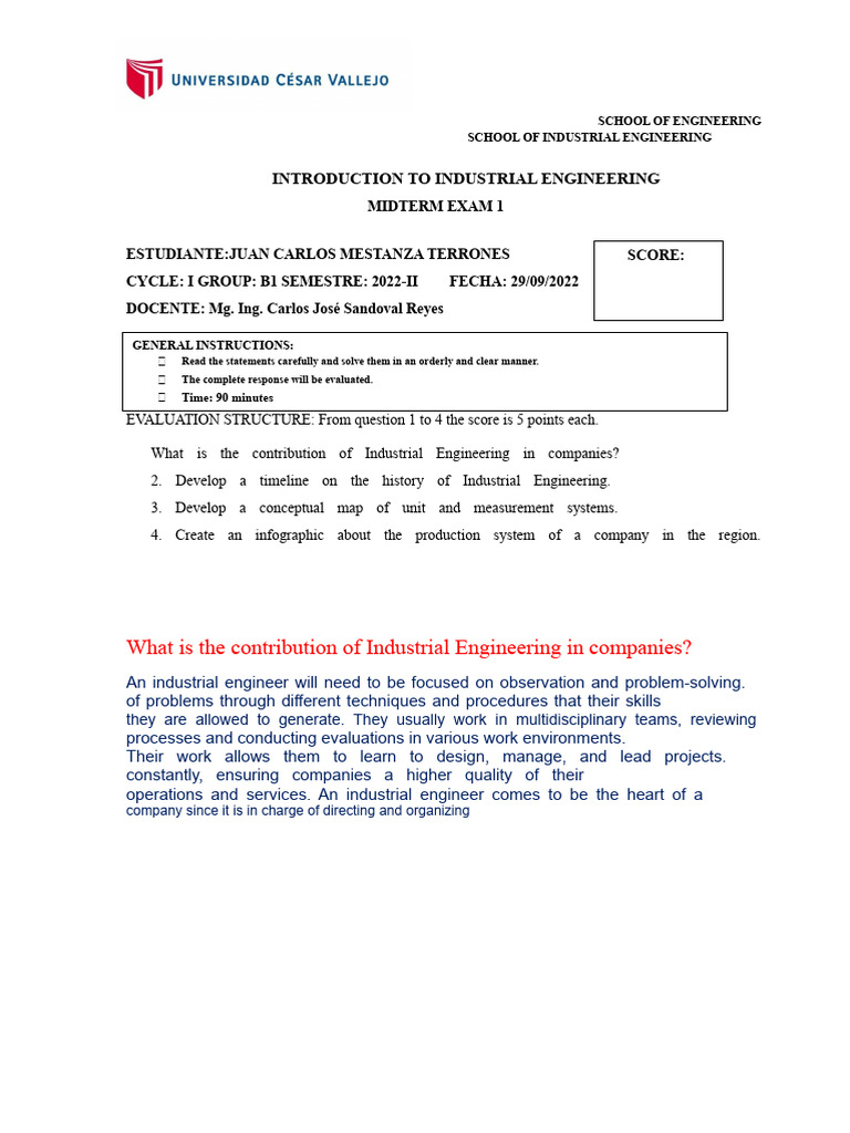 Industrial Engineering Midterm Exam Guide | PDF | Berry | Engineering