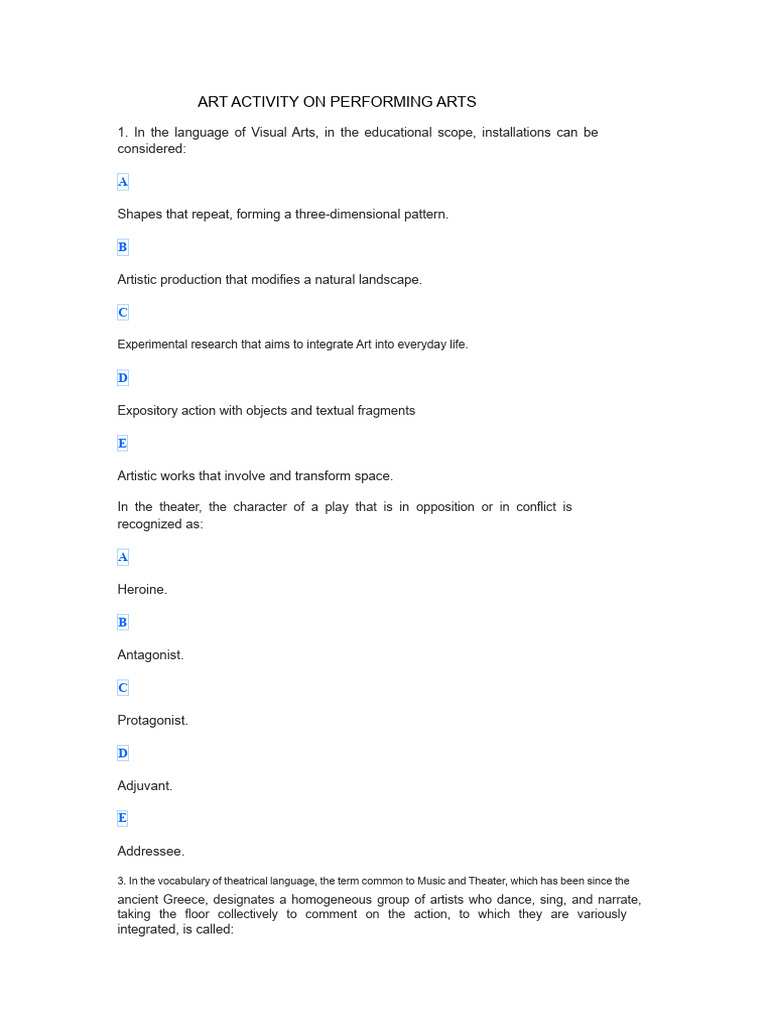 THEATER ARTS ACTIVITY 2nd and 3rd YEAR HIGH SCHOOL | PDF | Theatre | Mask