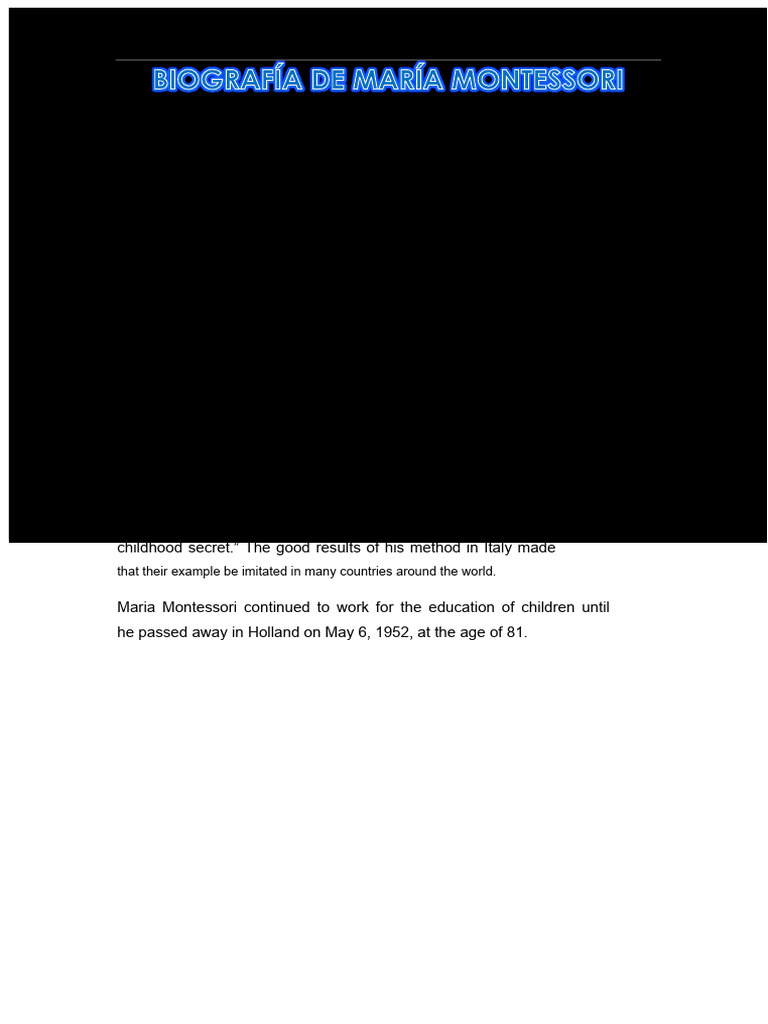 Biography of Maria Montessori | PDF | Montessori Education | Learning