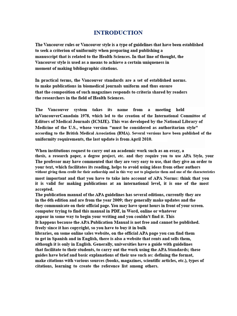 Apa and Vancouver Work Monograph | PDF | Apa Style | Citation