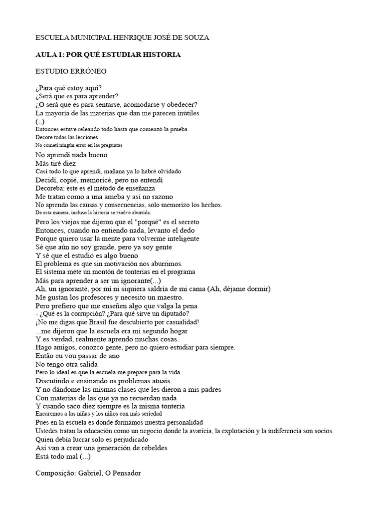 Estudio Equivocado Gabriel Pensador | PDF | Método de enseñanza | Enseñando