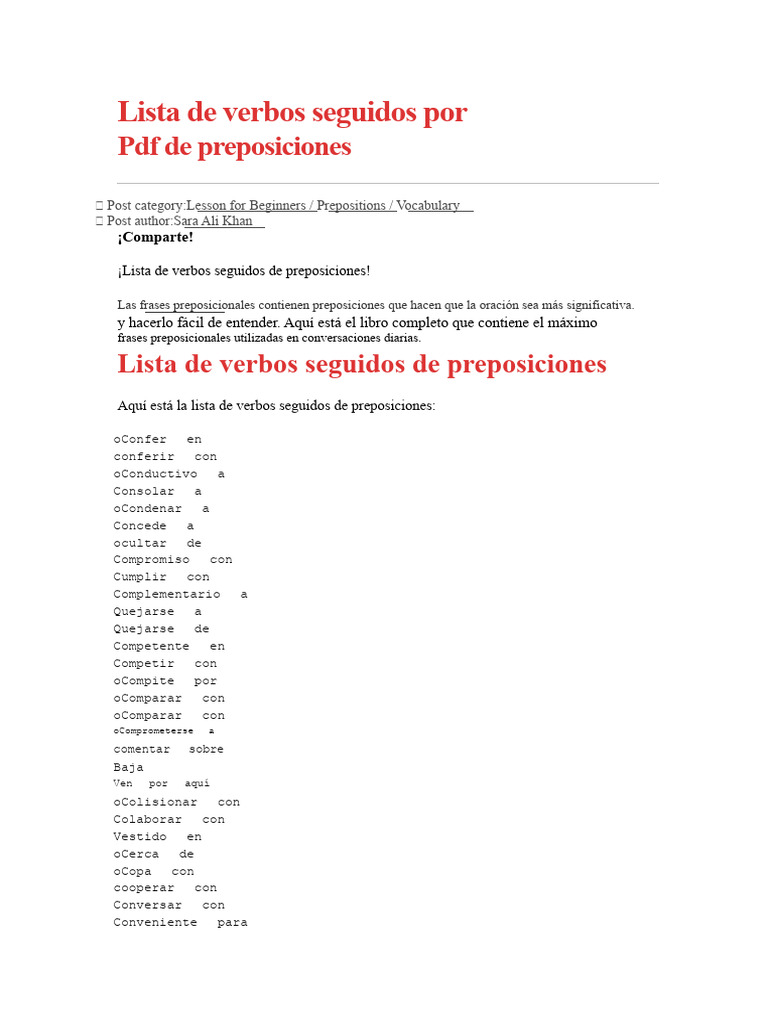 Verbos y Preposiciones Comunes | PDF