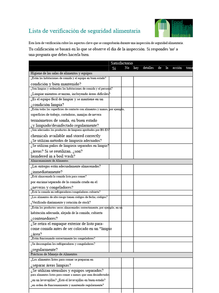 Lista de verificación de seguridad alimentaria | PDF | Lavado de manos | Alimentos