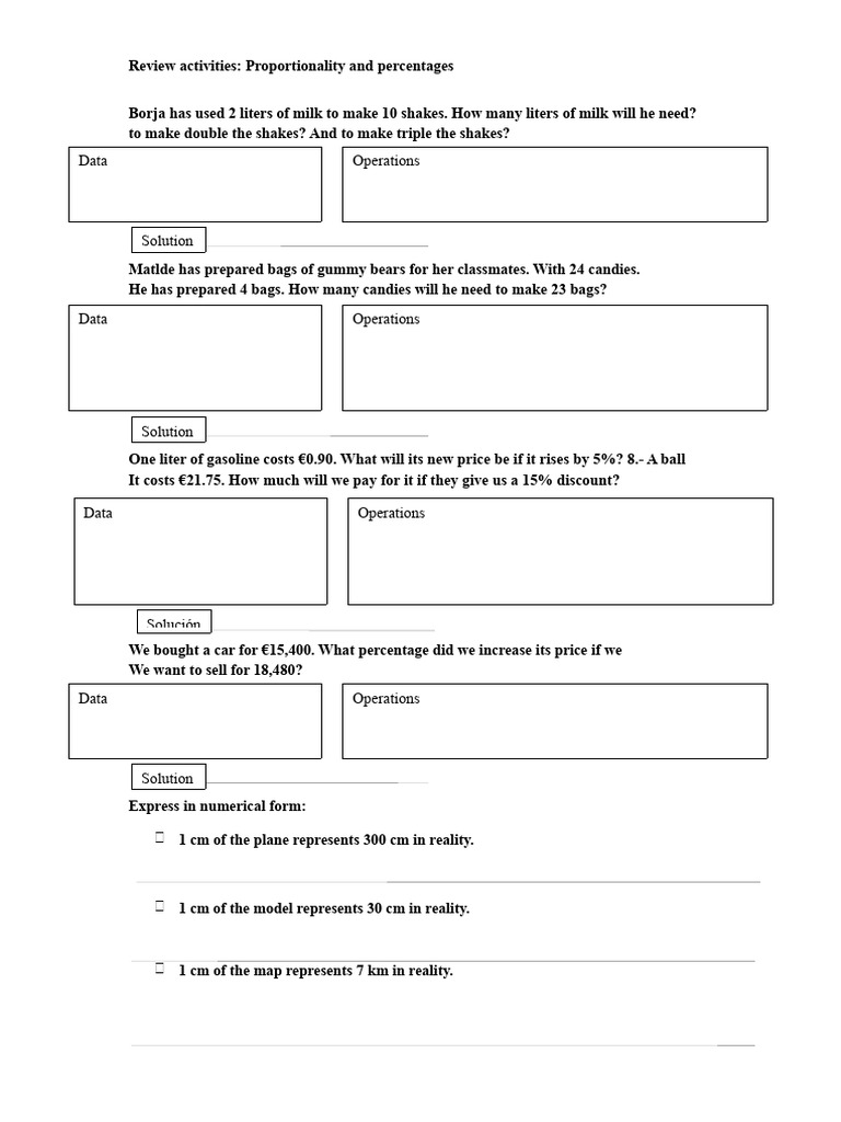 Review of Proportionality and Percentages (6th Grade) | PDF