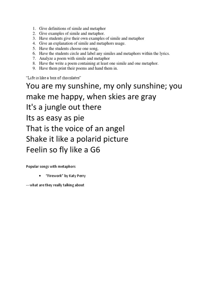 Metaphors and Similes in Popular Songs | PDF | Wound | Nature