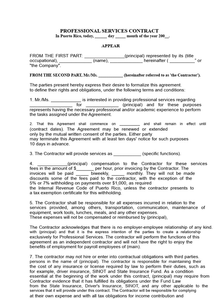 Professional Services Contract 1 | PDF | Employment | Payroll