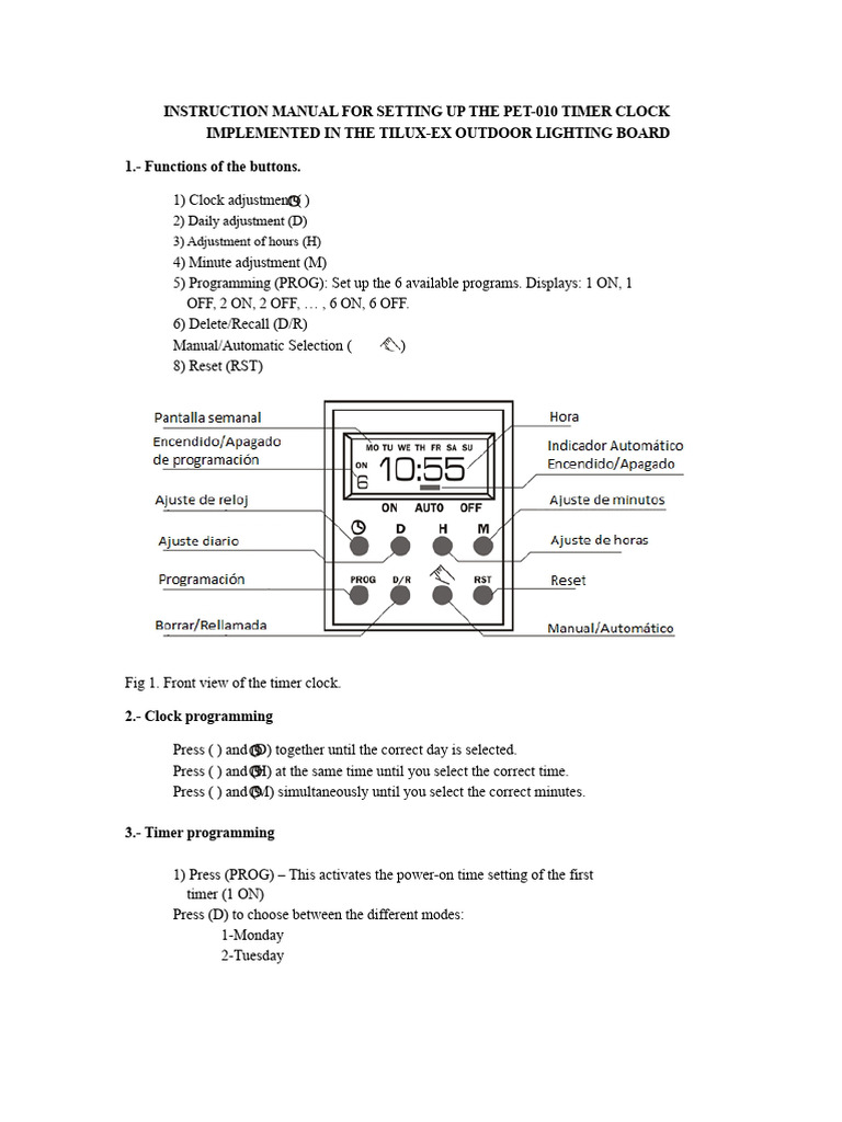 PET-010 Timer Clock Setup Guide | PDF