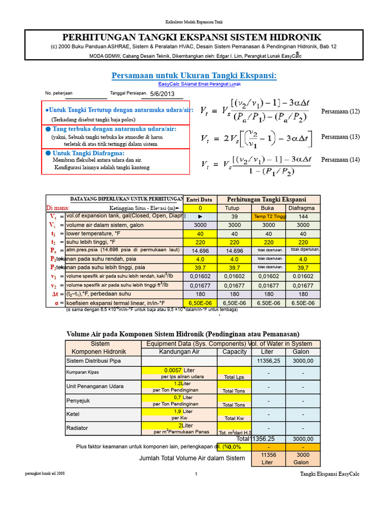 Kalkulator Volume Tangki Ekspansi HVAC | PDF