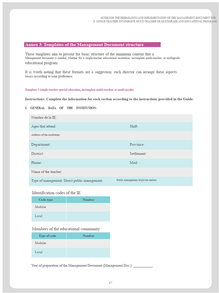 STRUCTURE OF THE MANAGEMENT DOCUMENT (1) (1) | PDF | Learning