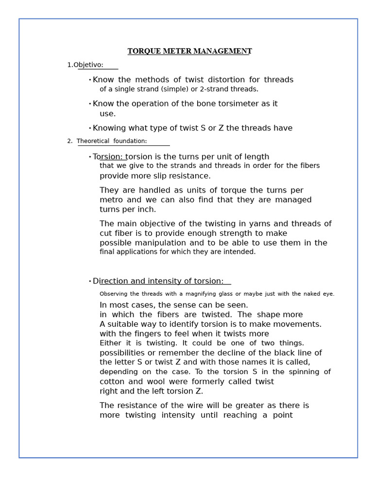 Handling of The Torsiometer Control | PDF | Yarn | Textiles