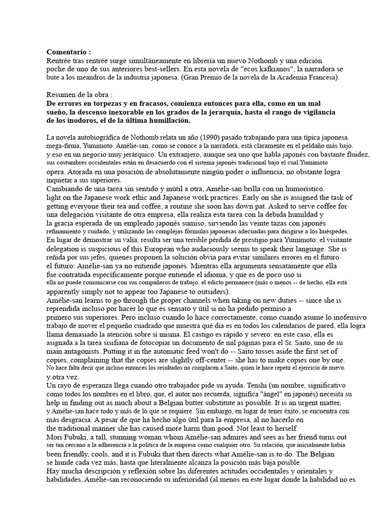 estupefacción y temblores | PDF | Educación en artes liberales