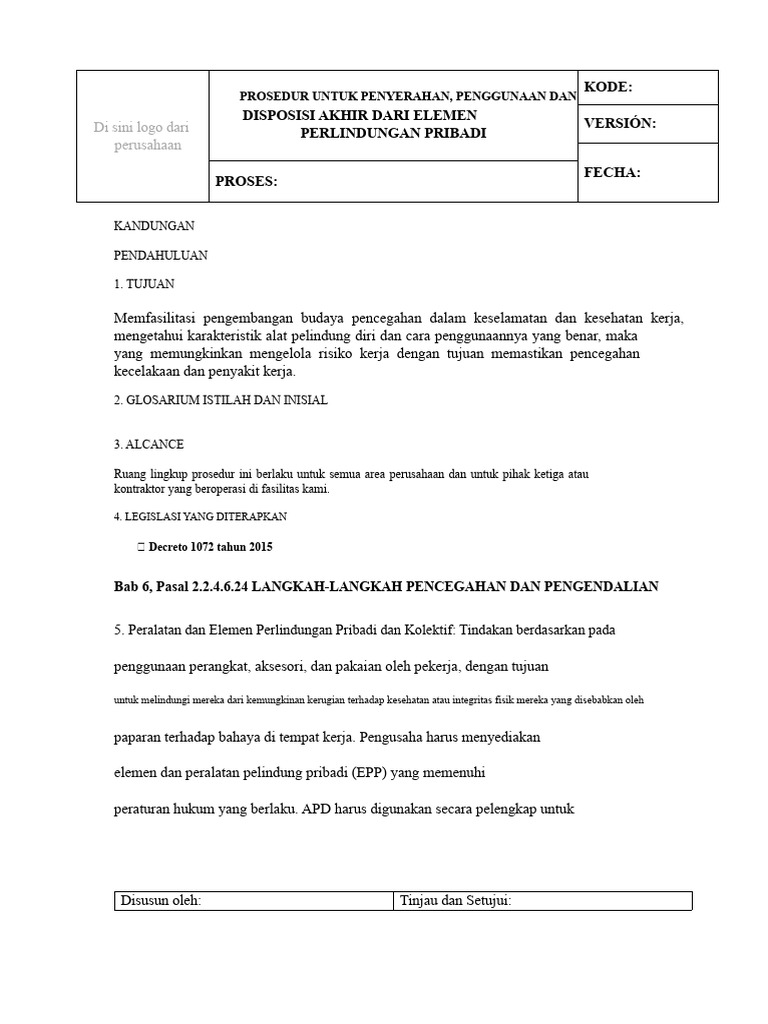 Prosedur Penggunaan dan Disposal EPP | PDF