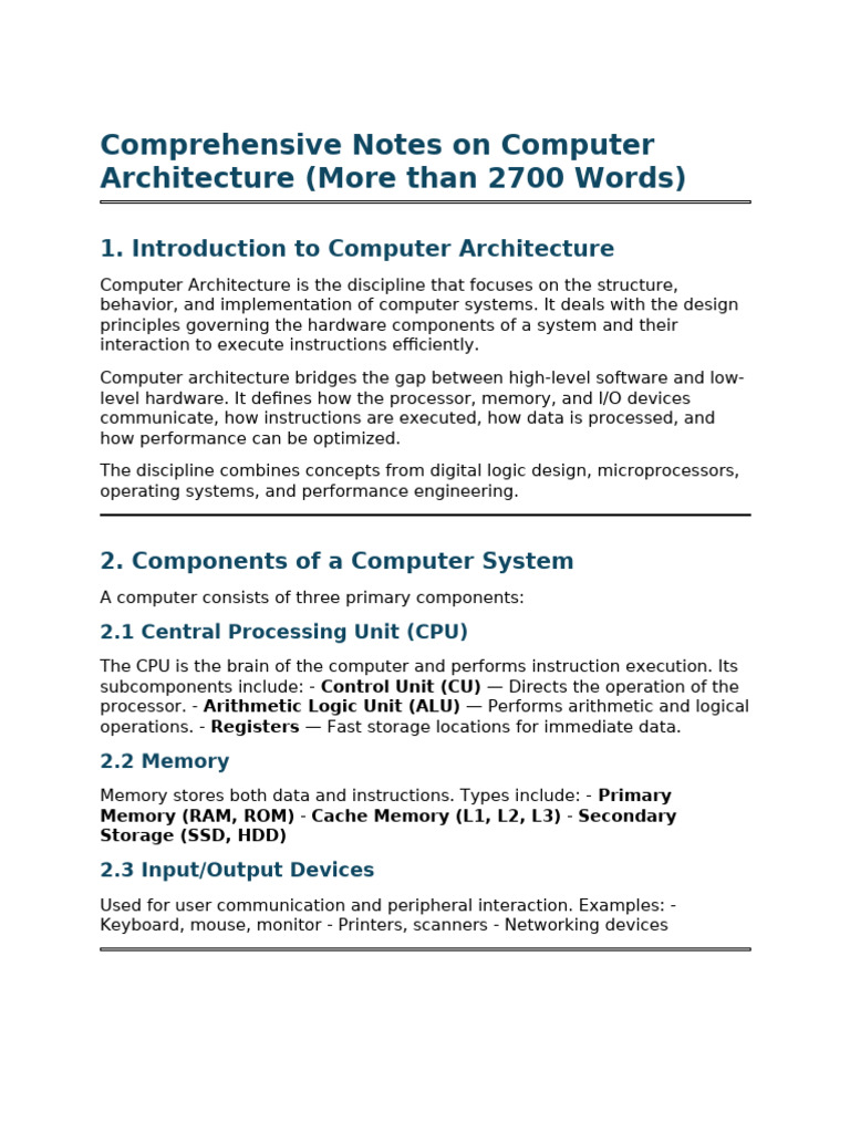 Computer Architecture Detailed Notes | PDF | Central Processing Unit ...