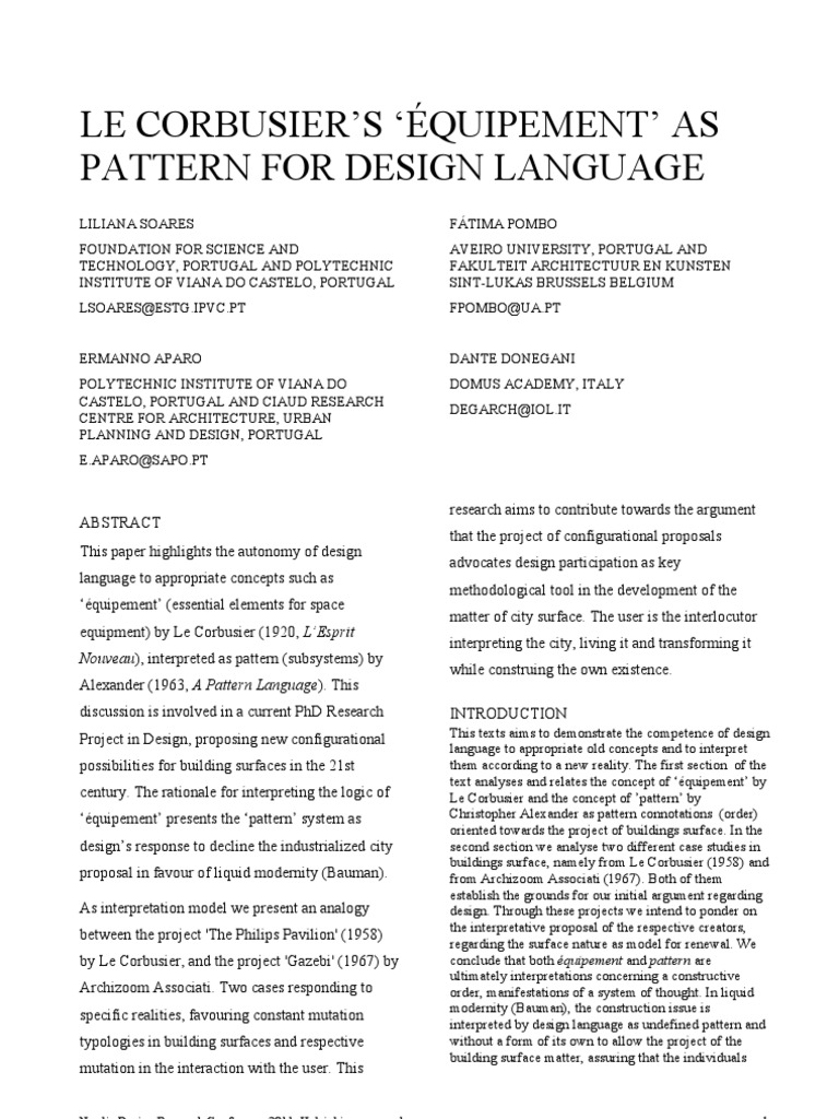 Le Corbusier'S Équipement' As Pattern For Design Language | PDF ...