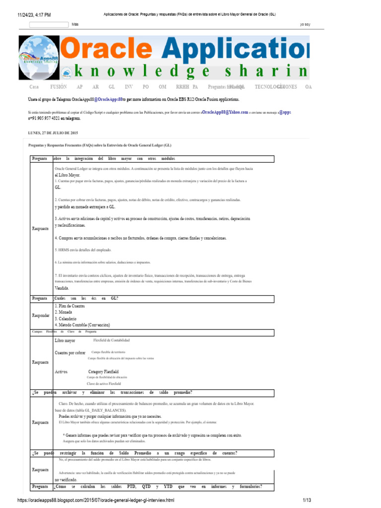 Preguntas y Respuestas (FAQs) sobre Oracle General Ledger (GL) | PDF | Programa de computadora ...