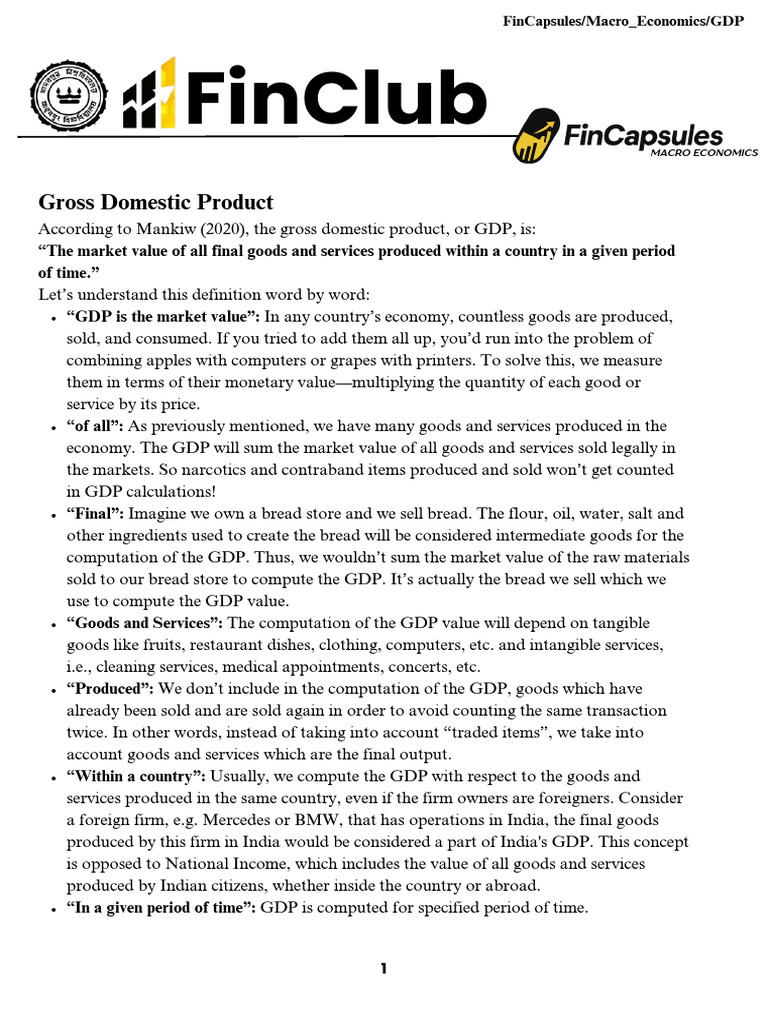 Gross Domestic Product FinClub | PDF | Gross Domestic Product ...