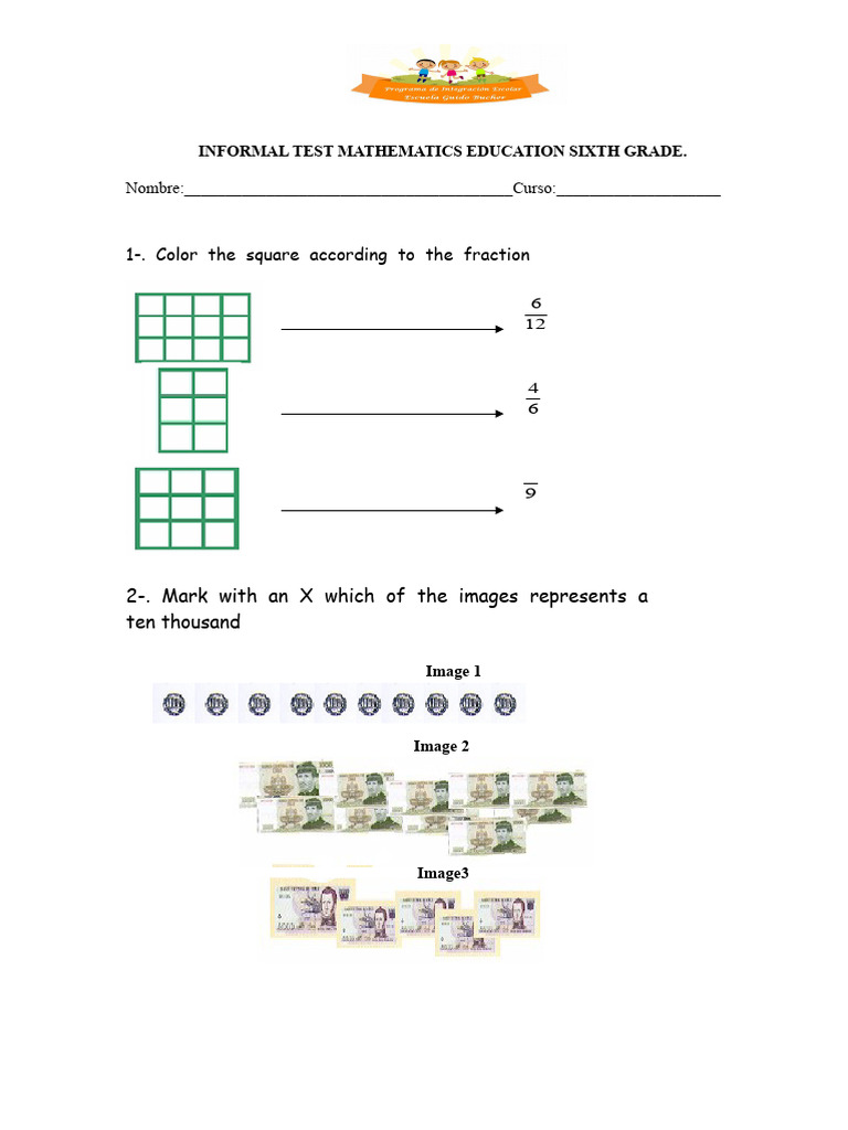 Informal Math Test Sixth Grade | PDF
