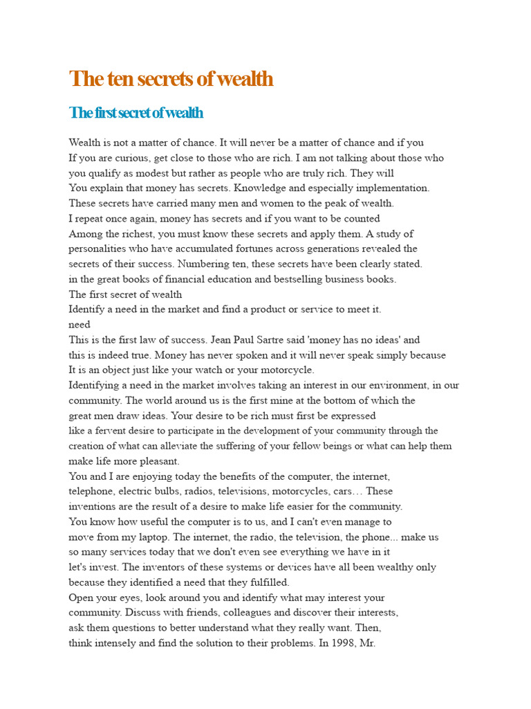 The Ten Secrets of Wealth | PDF | Salary | Expense