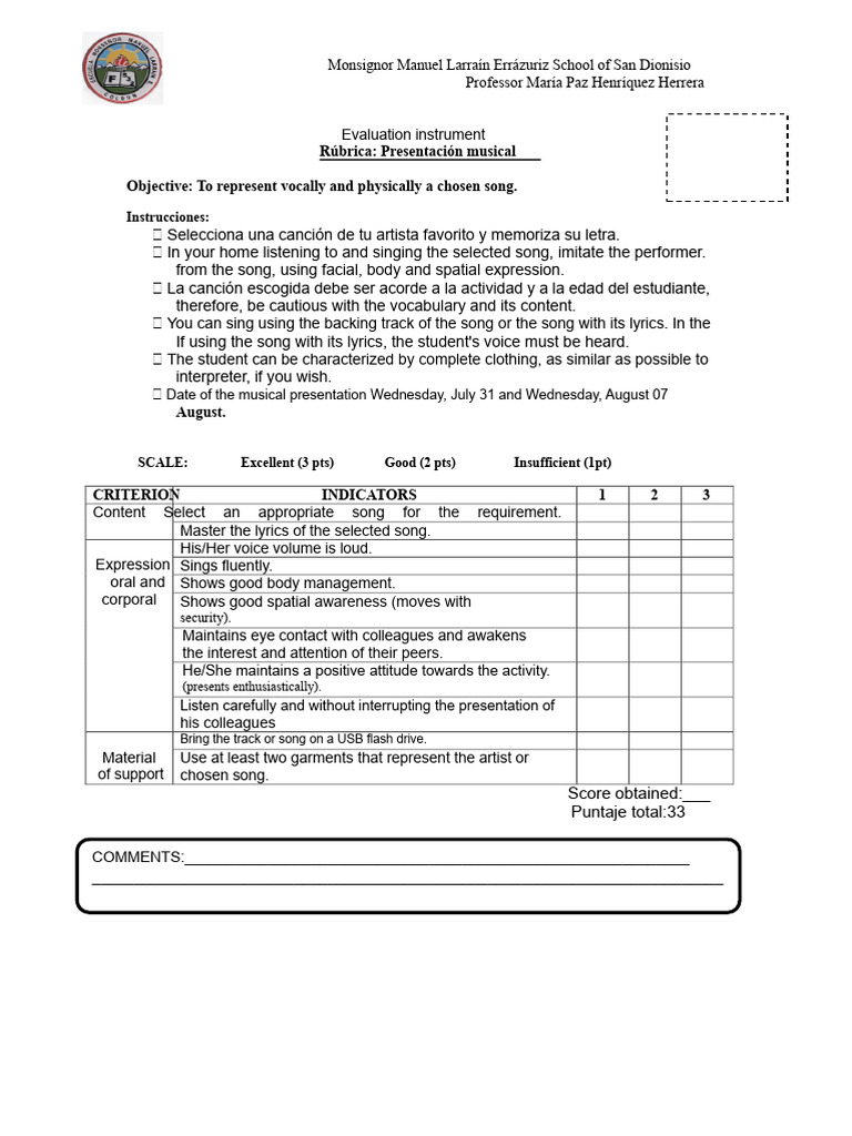 Musical Presentation Rubric | PDF