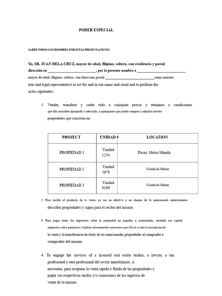 PODER NOTARIAL ESPECIAL - Muestra | PDF
