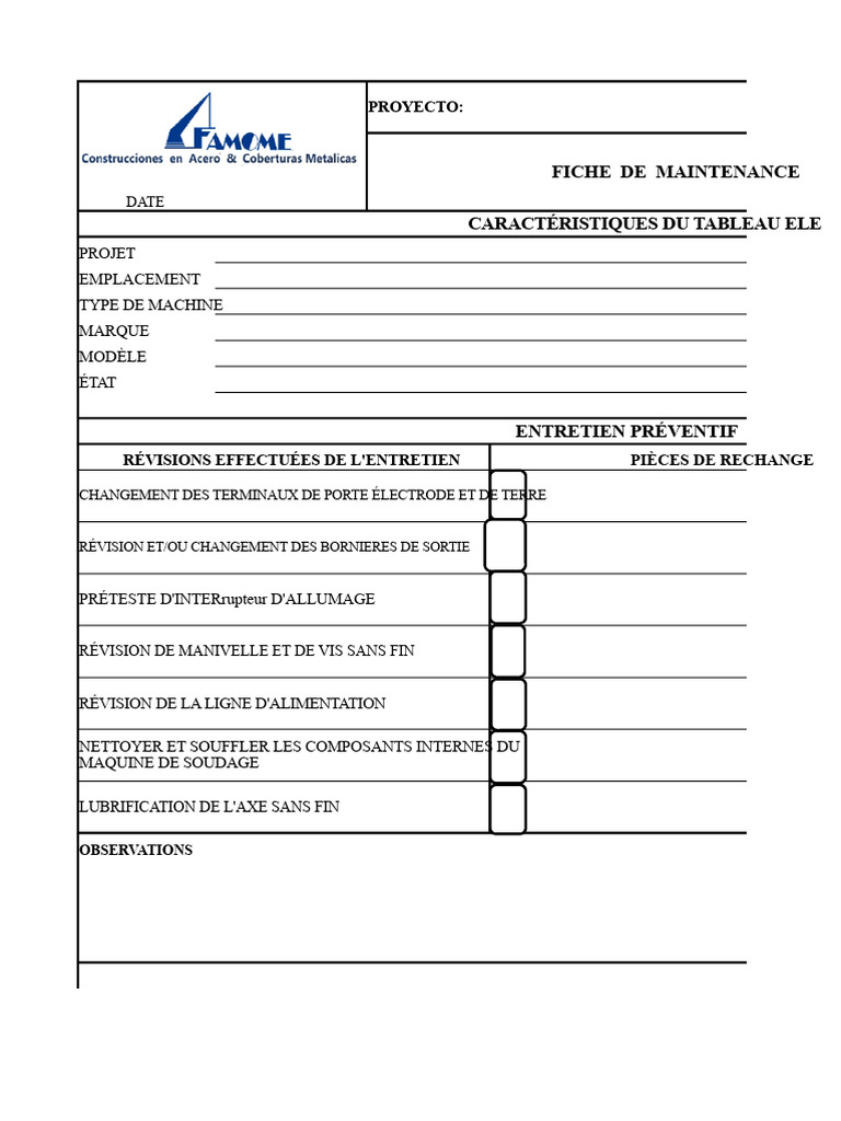 Fiche de Maintenance Tableau Électrique | PDF