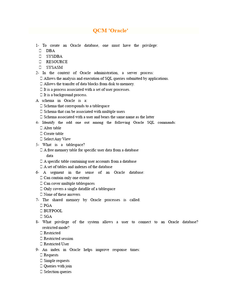 Oracle MCQ | PDF